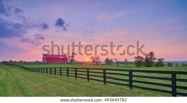 Red Barn Sunset Stock Photo (Edit Now) 493649782