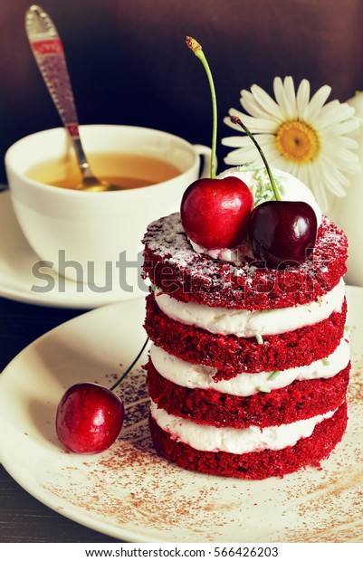 Red Cake Cherry Stock Photo (Edit Now) 566426203