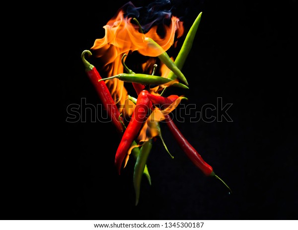 Red Chilli Flame Black Background Concept Stock Photo 1345300187 ...