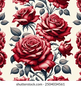 Seamless Red Rose Pattern On Pink AI-generated image 2448120827 ...