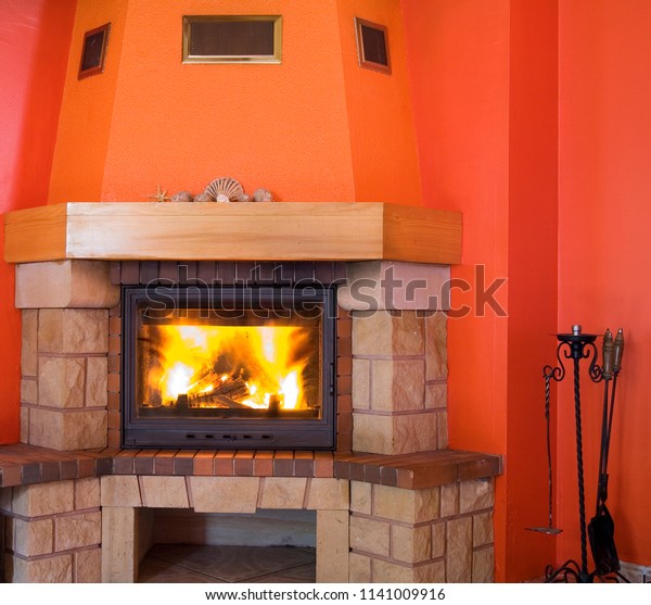 Red Fireplace Small Hell Inside Stock Photo 1141009916 | Shutterstock
