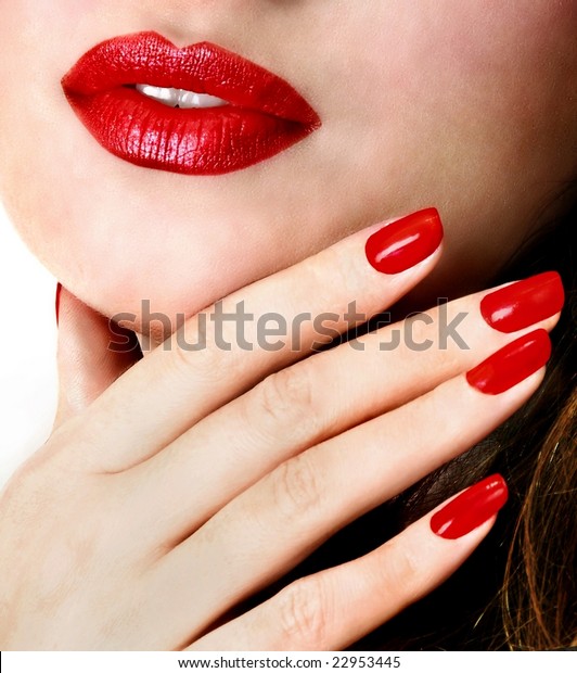 Red Lips Fingernails Stock Photo (Edit Now) 22953445