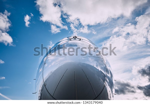 Reflection Clouds On Airplane Closeup View Stock Photo (Edit Now ...