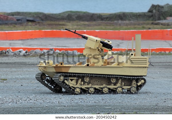 Remote Controlled Tracked Robot Machine Gun Stock Photo 203450242 ...
