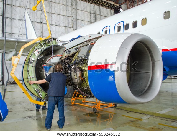 Replacing Engine On Plane Working People Stock Photo (Edit Now) 653245132