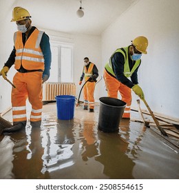 Restoration Work Progress Workers Cleaning After AI-generated image ...