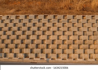 Retaining Wall Made Gray Bricks Grass Stock Photo (Edit Now) 1634215006