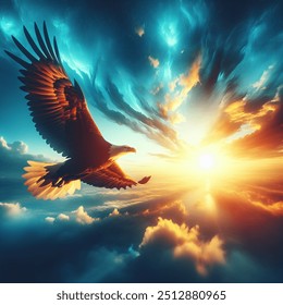 Eagle Soaring Upwards Golden Early Morning AI-generated image ...