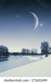 Winter Night Full Moon Starry Sky Stock Photo 1537847486 | Shutterstock
