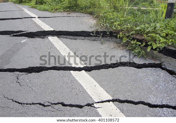 Road Collapsed Road Subsidence Cracking Stock Photo 401108572 ...