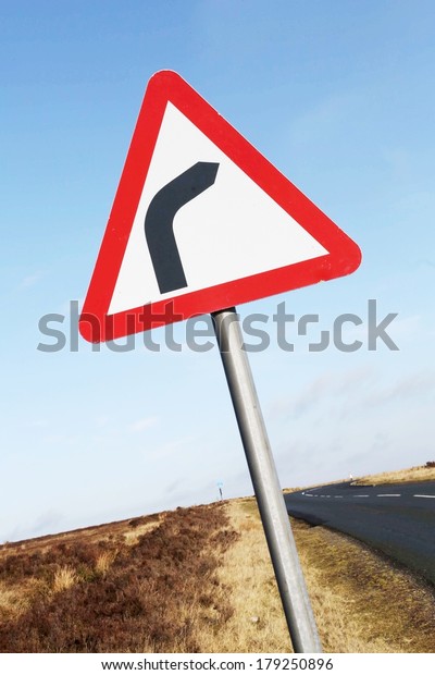 Road Sign Warning Sharp Bend Ahead Stock Photo (Edit Now) 179250896