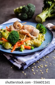 Roasted Cod Fillets Rolls Served Millet Stock Photo 556601161 ...