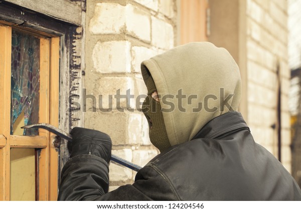 Robber Crowbar Crashed Warehouse Window Stock Photo 124204546 ...
