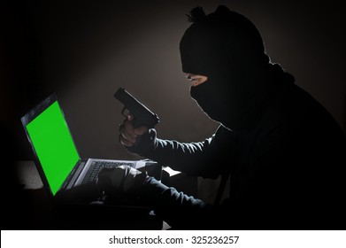 Robber Man Hacking Computer Hold Gun Stock Photo 325236257 | Shutterstock