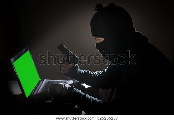 Robber Man Hacking Computer Hold Gun Stock Photo 325236257 | Shutterstock