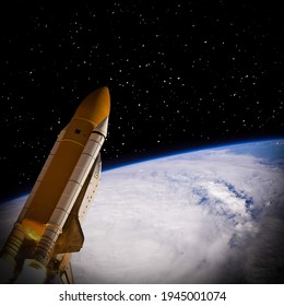 Rocket Above Earth Elements This Image Stock Photo 1945001074 ...