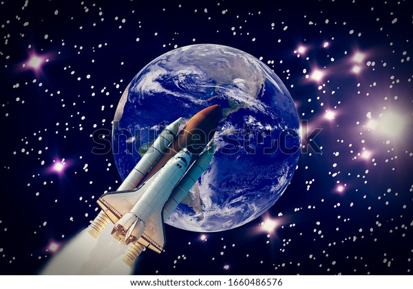Rocket Flies Earth Elements This Image Stock Photo (Edit Now) 1660486576