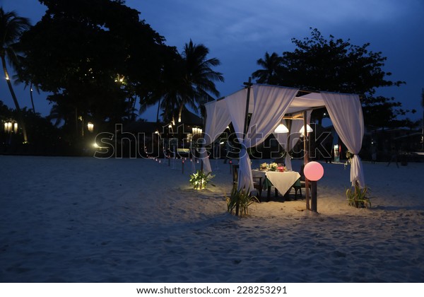 Romantic Dinner Setup Beach Stock Photo (Edit Now) 228253291