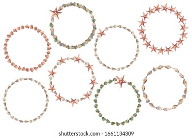 Round Seashells Frames Set On White Stock Photo 1661134309 | Shutterstock