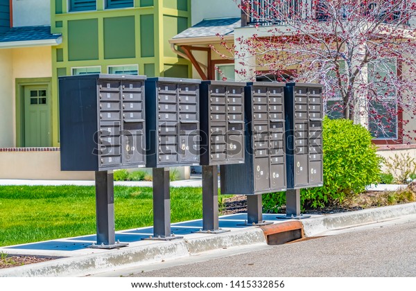 Row Cluster Mailboxes Numbered Compartments On Stock Photo 1415332856 ...