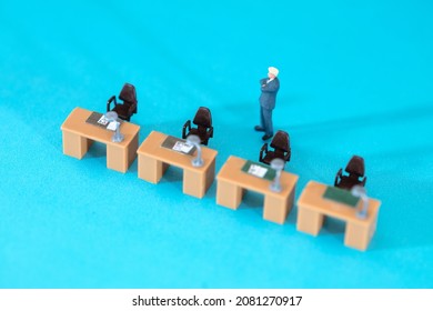 Row Empty Office Workstations Thinking Boss Stock Photo 2081270917 ...