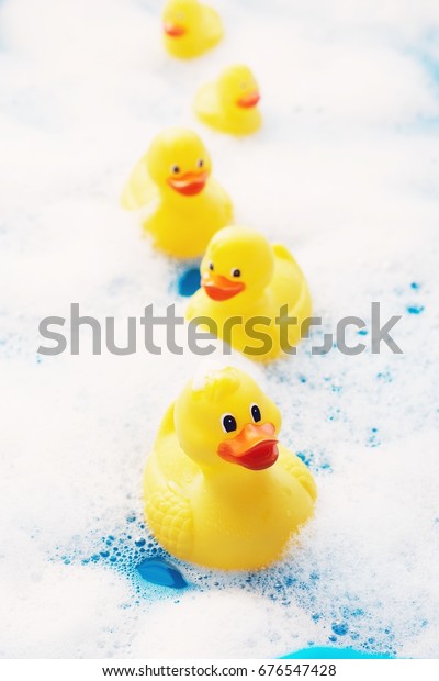 Row Rubber Ducks Bubble Bath Stock Photo (Edit Now) 676547428