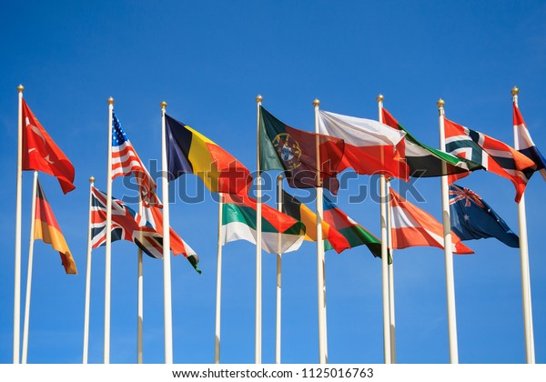 Rows Flags Different Countries World Background 스톡 사진(지금 편집) 1125016763