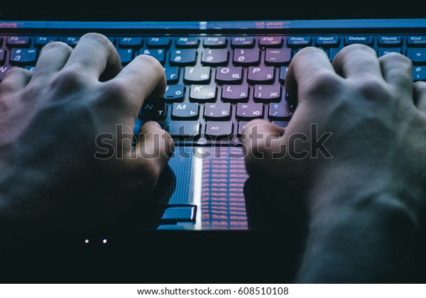 Russian Hacker Hacking Server Dark Stock Photo (Edit Now) 608510108