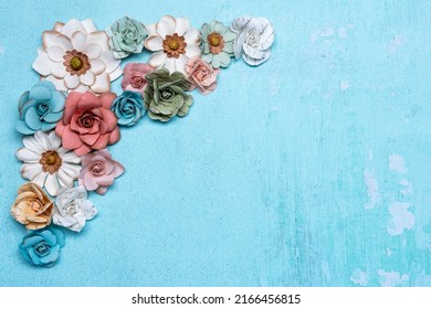 Rustic Corner Background Multicolored Paper Flowers Stock Photo ...