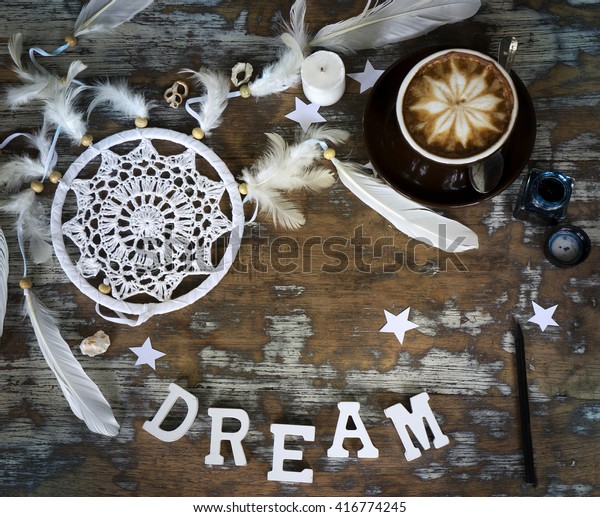 Rustic Wooden Background Boho Chic Style Stock Photo 416774245 ...