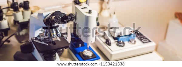 Sample Preparation Table Laboratory Optical Microscope Stock Photo ...