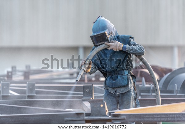 Sand Blasting Process Industial Worker Using Stock Photo (Edit Now ...