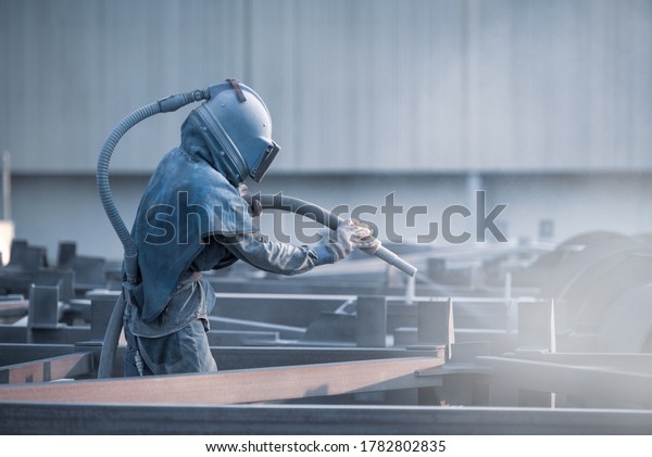 Sand Blasting Process Industial Worker Using Stock Photo 1782802835 ...