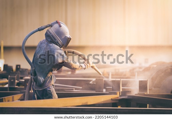 Sand Blasting Process Industial Worker Using Stock Photo 2205144103 ...