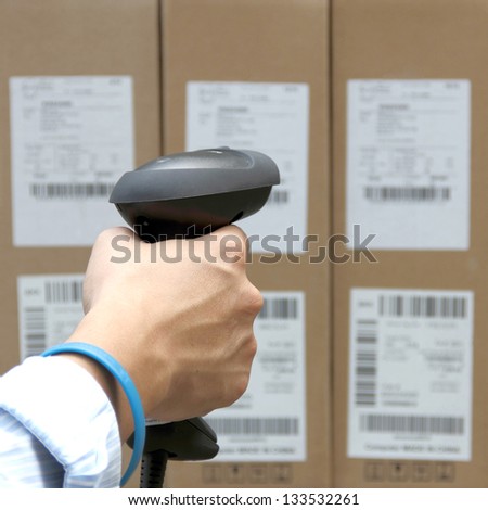 Scanning Label On Boxes Barcode Scanner Foto de stock (editar ahora ...