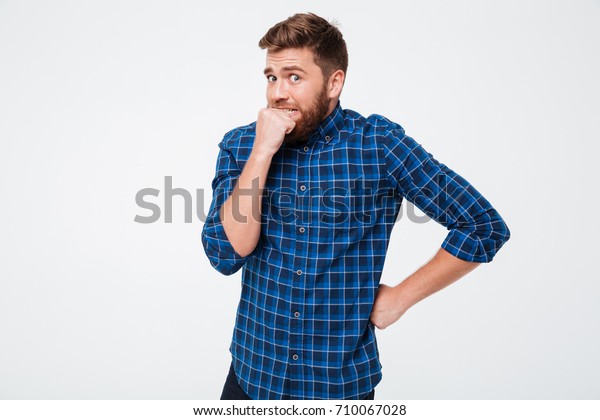 Scared Bearded Man Looking Camera Dont Foto stock 710067028 | Shutterstock