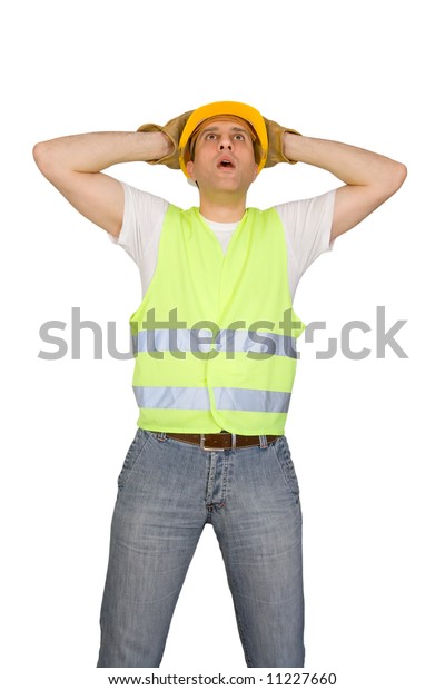 Scared Construction Worker Isolated On White Stock Photo 11227660 ...