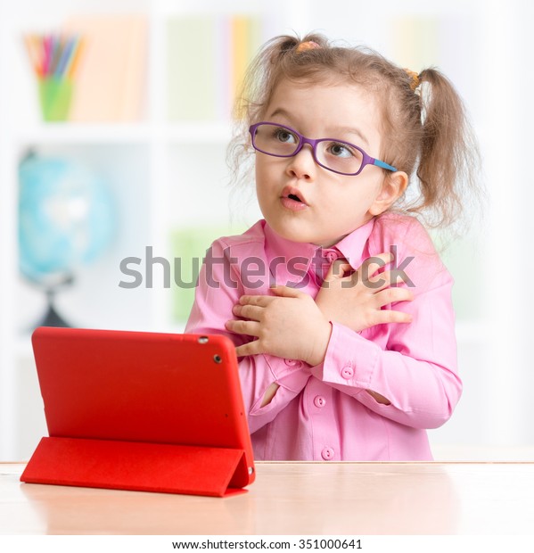 Scared Kid Tablet Pc Spectacles Stock Photo (Edit Now) 351000641