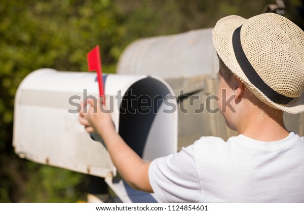 School Boy Opening Post Box Checking Stock Photo 1124854601 | Shutterstock