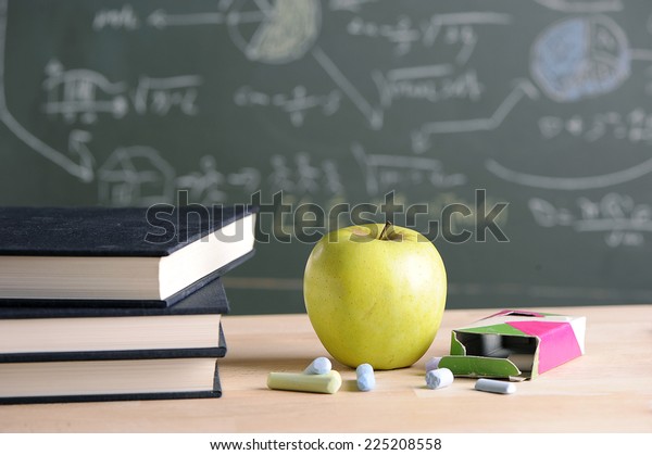 School Teachers Desk Stack Exercise Books Stock Photo 225208558 ...