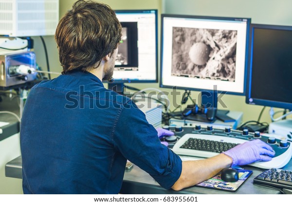 Scientist Works Electron Microscope Control Pannel Stock Photo (Edit ...