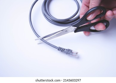Scissors Cut Internet Cable Internet Shutdown Stock Photo 2143603297 ...