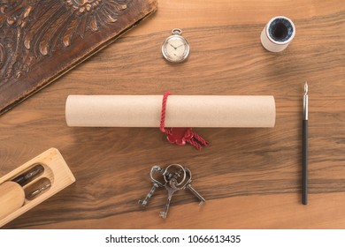 Scroll Paper Old Objects On Table Stock Photo 1080206909 | Shutterstock