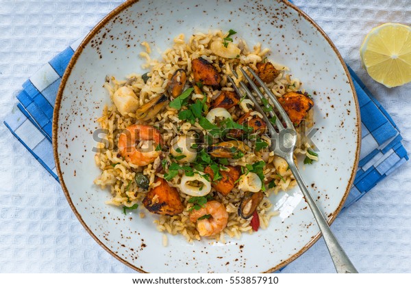 Seafood Pilaf Risotto On Plate Top Stock Photo 553857910 | Shutterstock