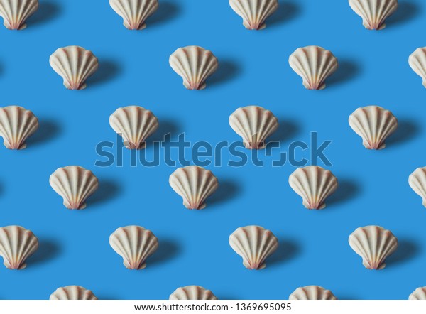Seamless Colorful Pattern Shells On Blue Stock Photo 1369695095 ...