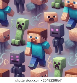 ภาพ Seamless Pattern Minecraft Villagers ที่สร้างโดย AI 2545894841 ...