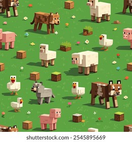 Seamless Pattern Minecraft Animals AI-generated image 2555262451 ...