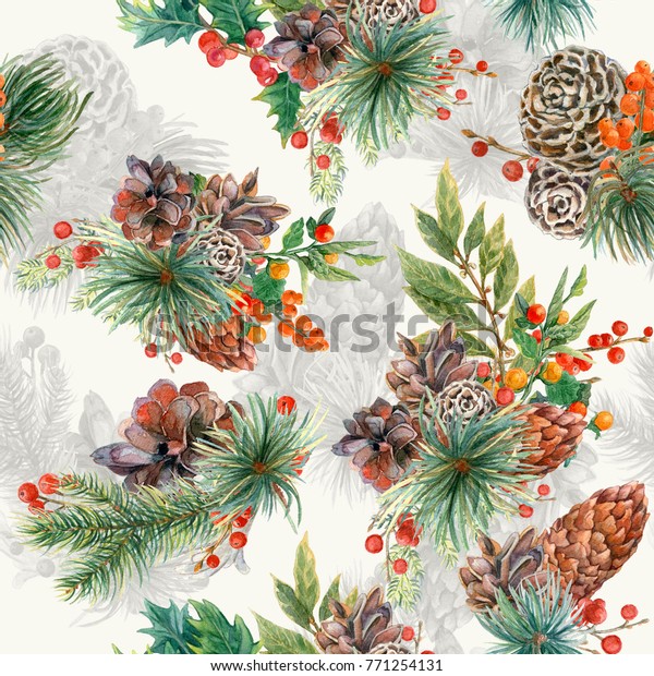 Seamless Pattern Winter Festive Plants Nightshade Stock Photo 771254131 ...