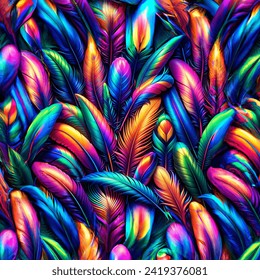 Seamless Repeating Pattern Neon Feathers AI-generated image 2385174357 ...
