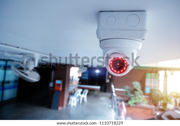 Security Cctv Camera Ceiling Area Under Stock Photo 1110718229 ...